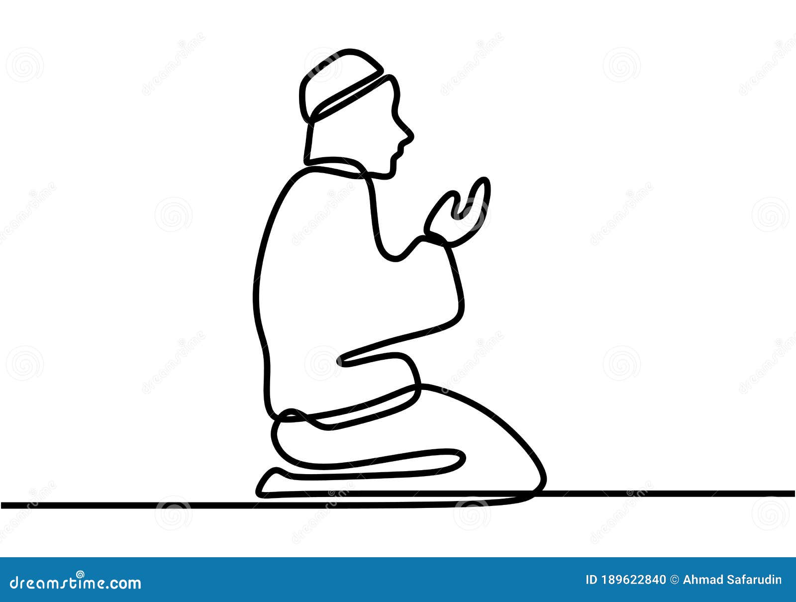 One Line Drawing Of Muslim Person Raise And Open Hands Praying Behind
