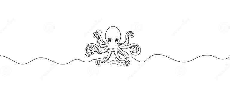 One Line Drawing of an Octopus. Vector Illustration in One Line Style ...