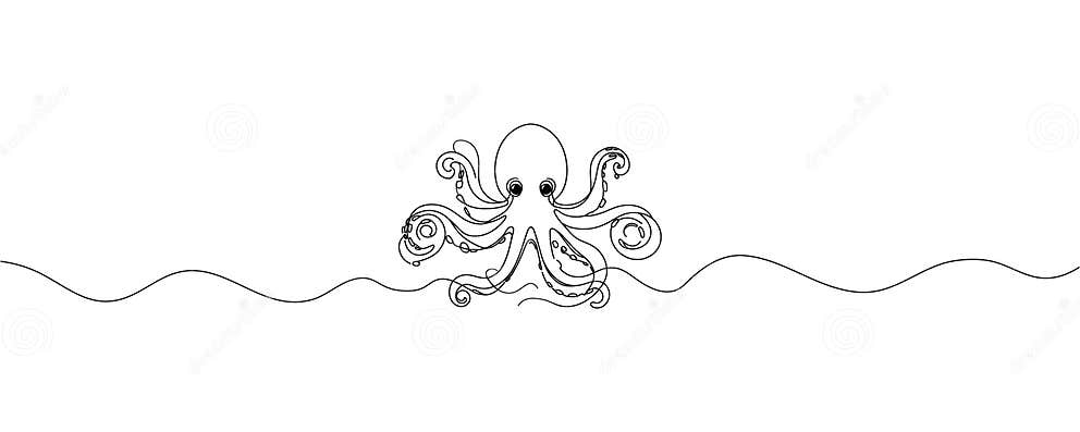 One Line Drawing of an Octopus. Vector Illustration in One Line Style ...