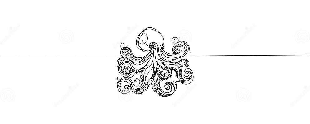 One Line Drawing of an Octopus. Vector Illustration in One Line Style ...