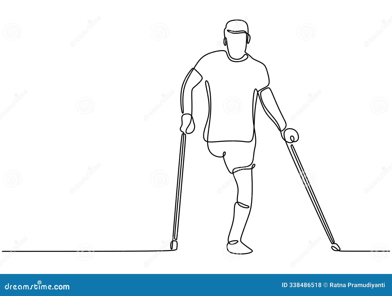 One Line Drawing of a Person with a Disability Using a Cane. Symbolizes ...