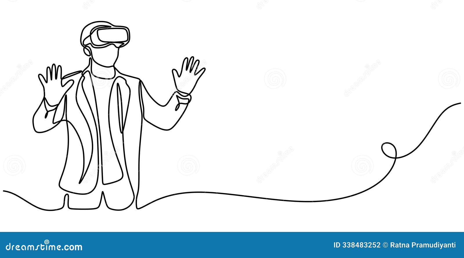 One Line Drawing Of A Person In Virtual Reality Gaming. Captures The ...