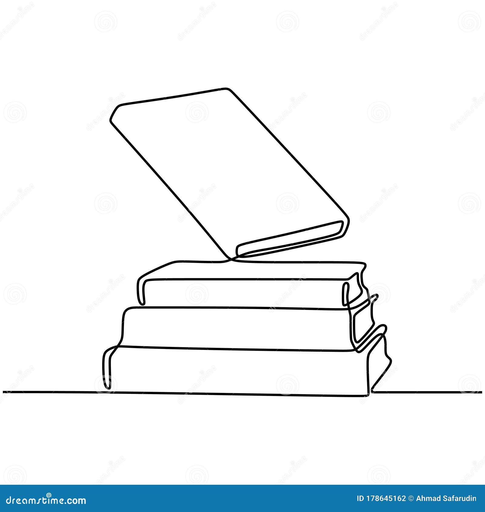 One Line Drawing of Pile of Books. Stack of Book Continuous Single Hand ...
