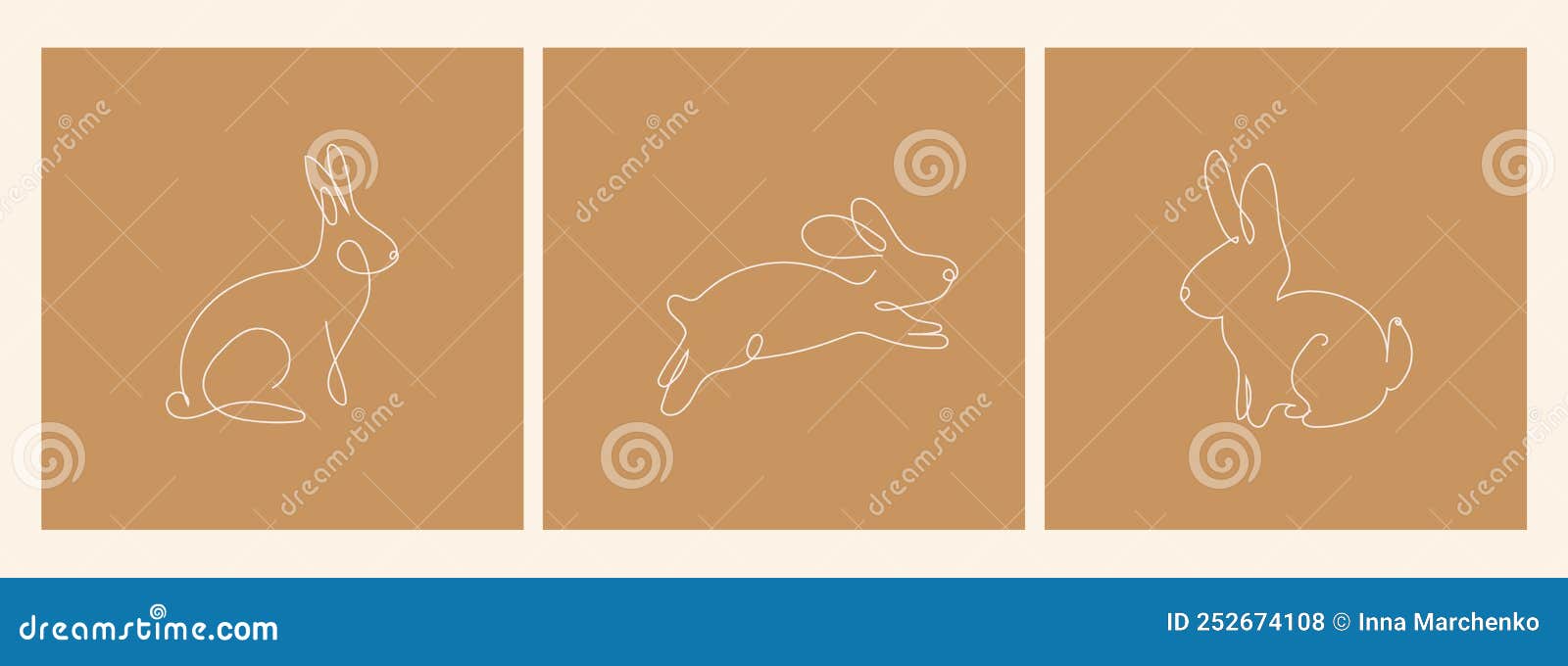 One Line Drawing Rabbits Set .Poster Stock Vector - Illustration of ...