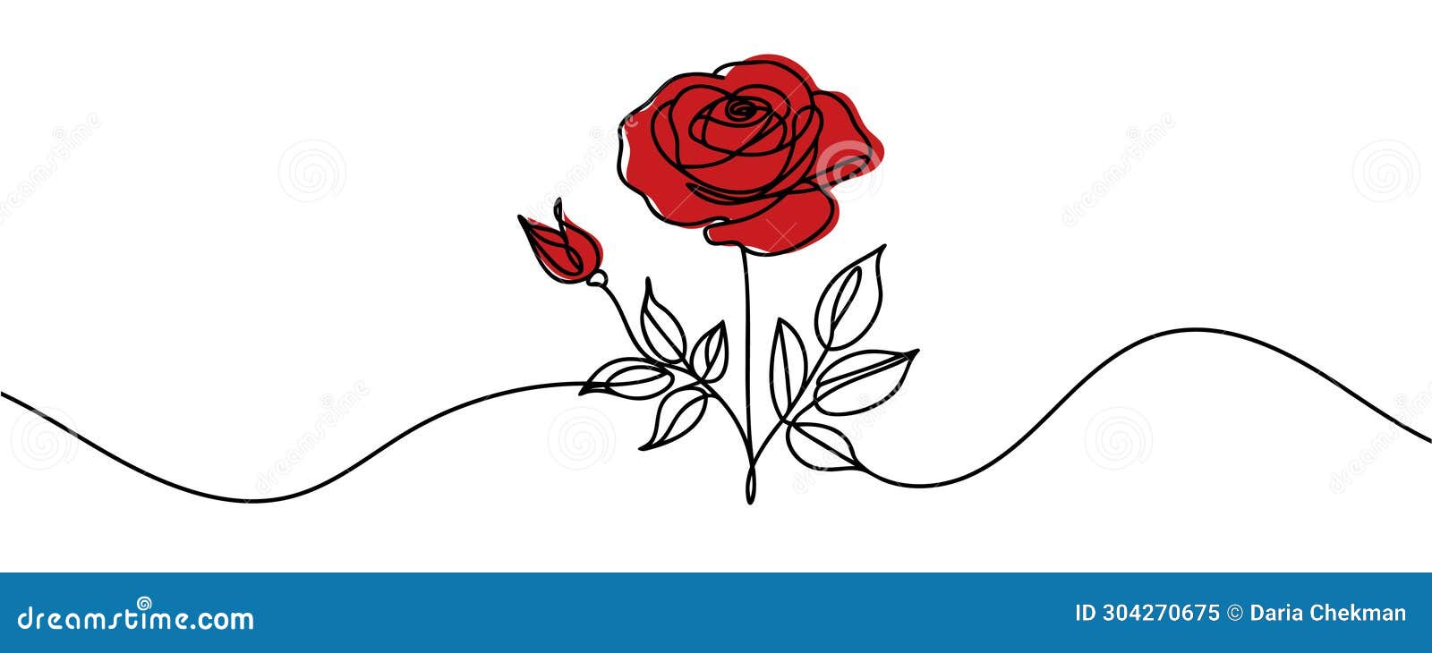One Line Drawing of a Rose Isolated Stock Illustration - Illustration ...
