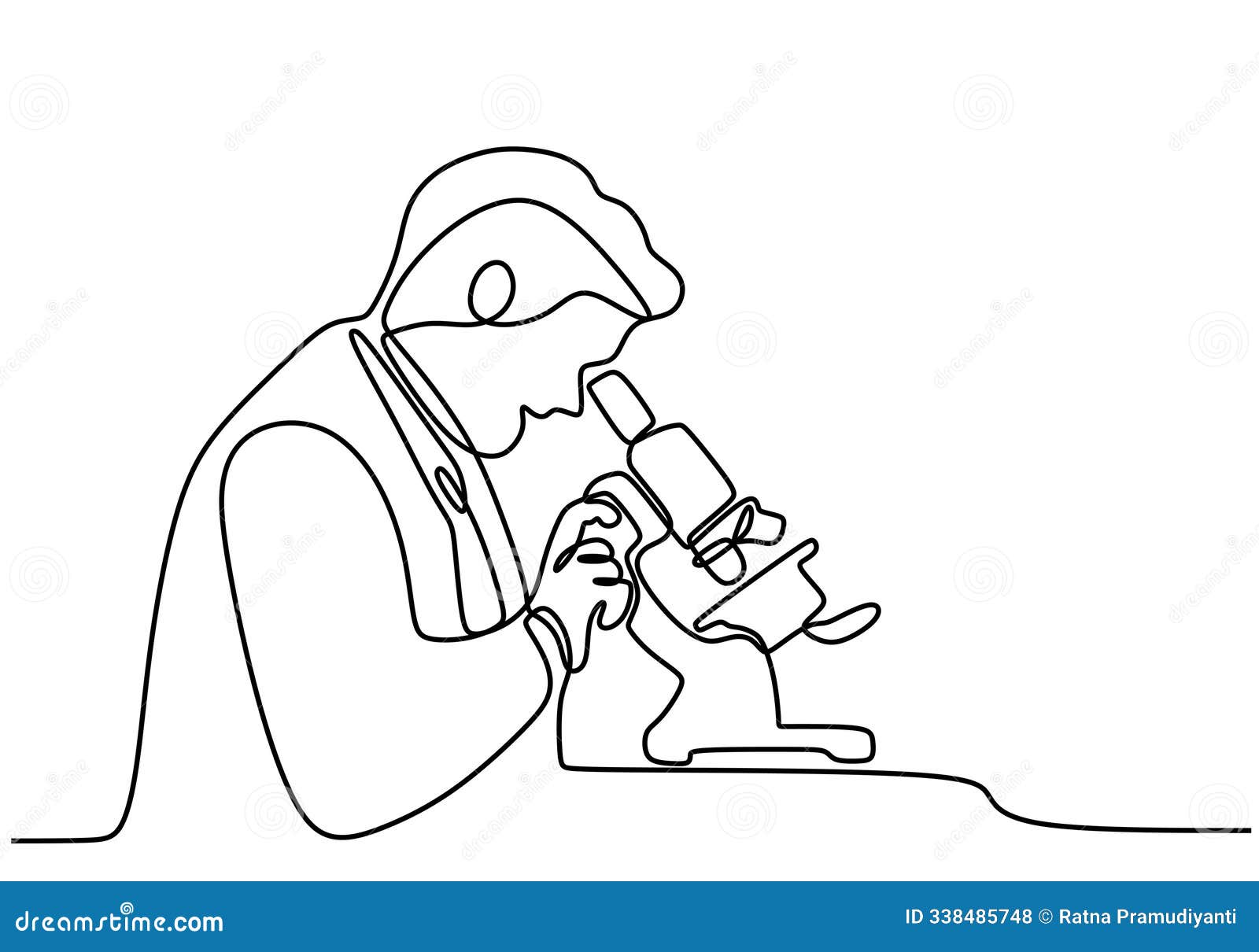 One Line Drawing of a Scientist Using a Microscope, Capturing the ...