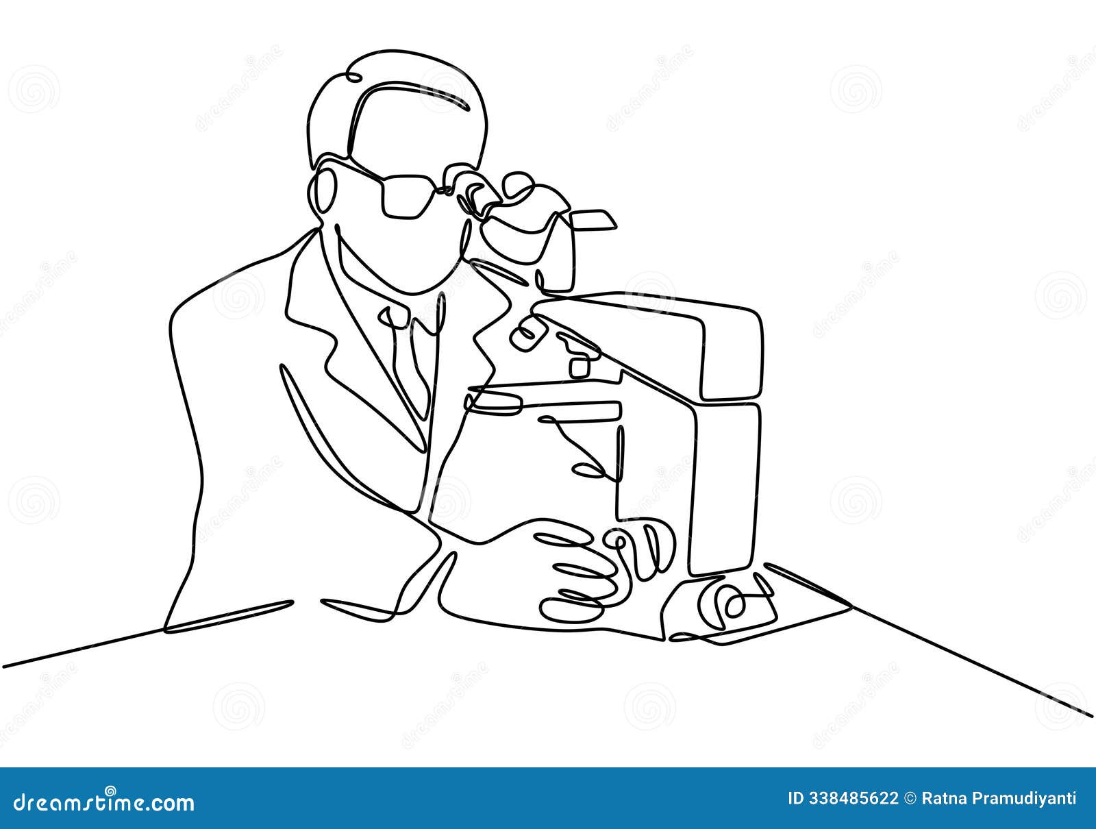 One Line Drawing of a Scientist Using a Microscope, Depicting the ...