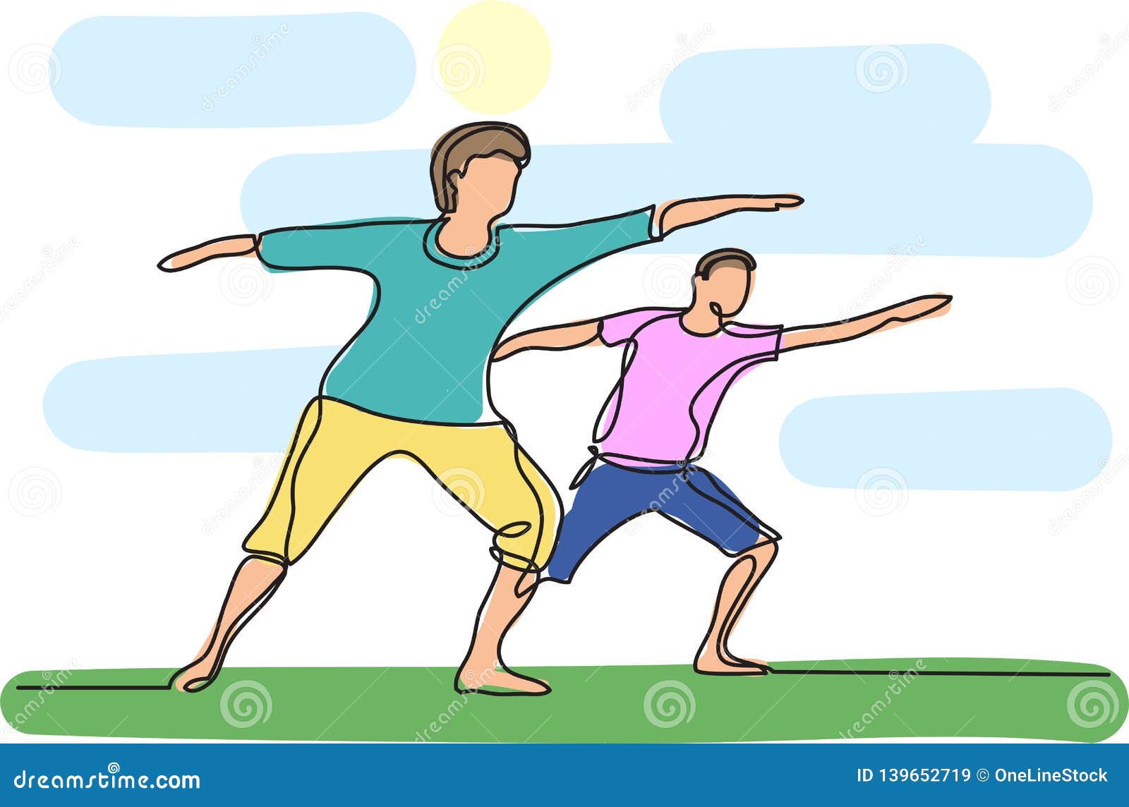 One Line Drawing of Seniors Doing Exercise Stock Vector - Illustration ...