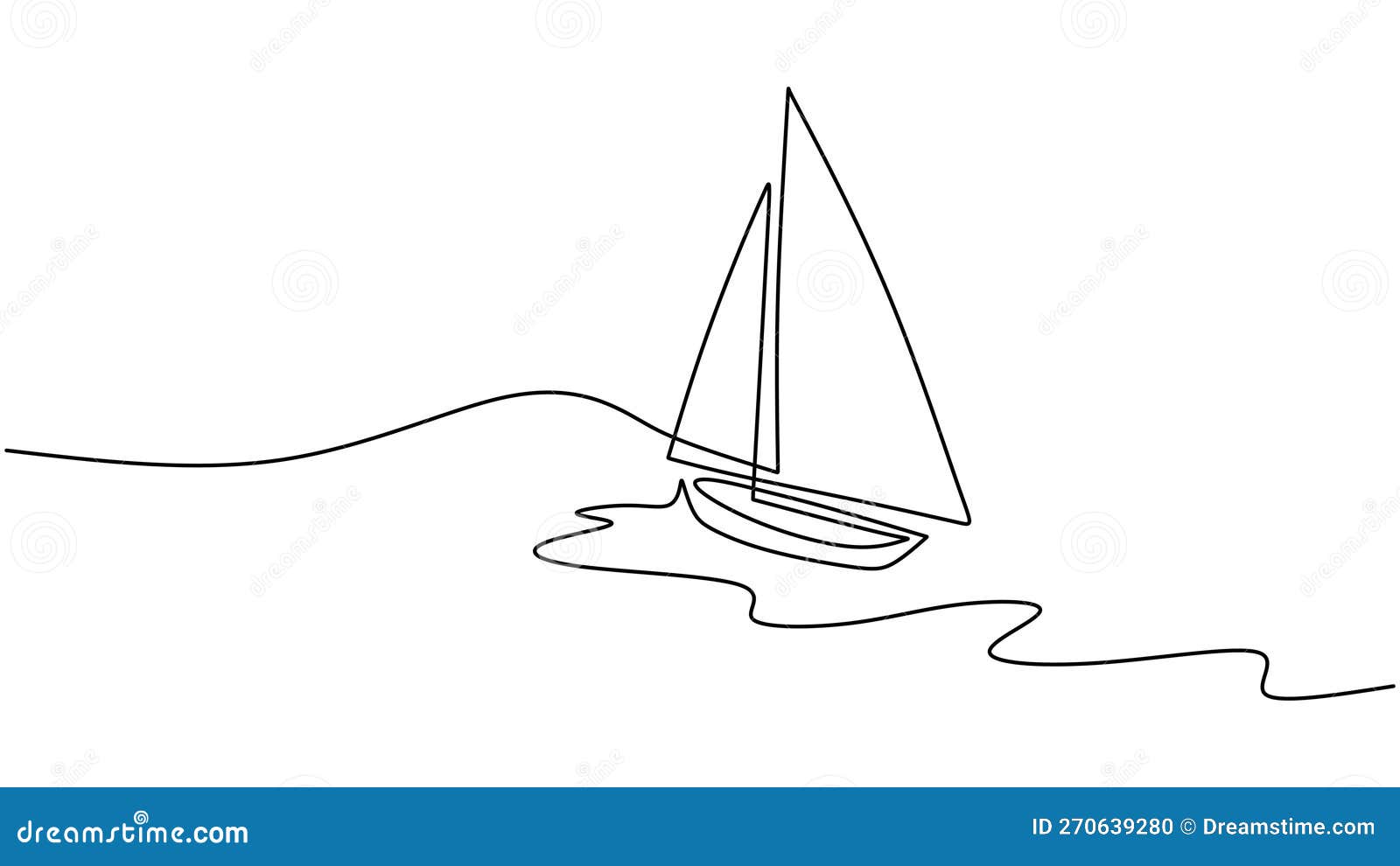 One Line Drawing of Ship on Ocean Isolated on White Background Stock ...