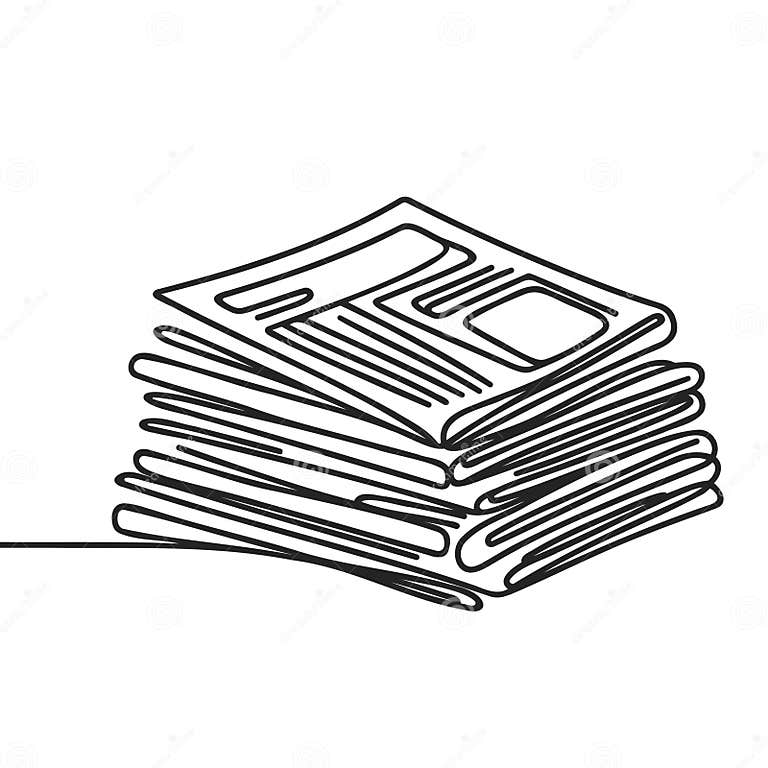 One Line Drawing of a Stack of News Newspapers. Vector Illustration ...