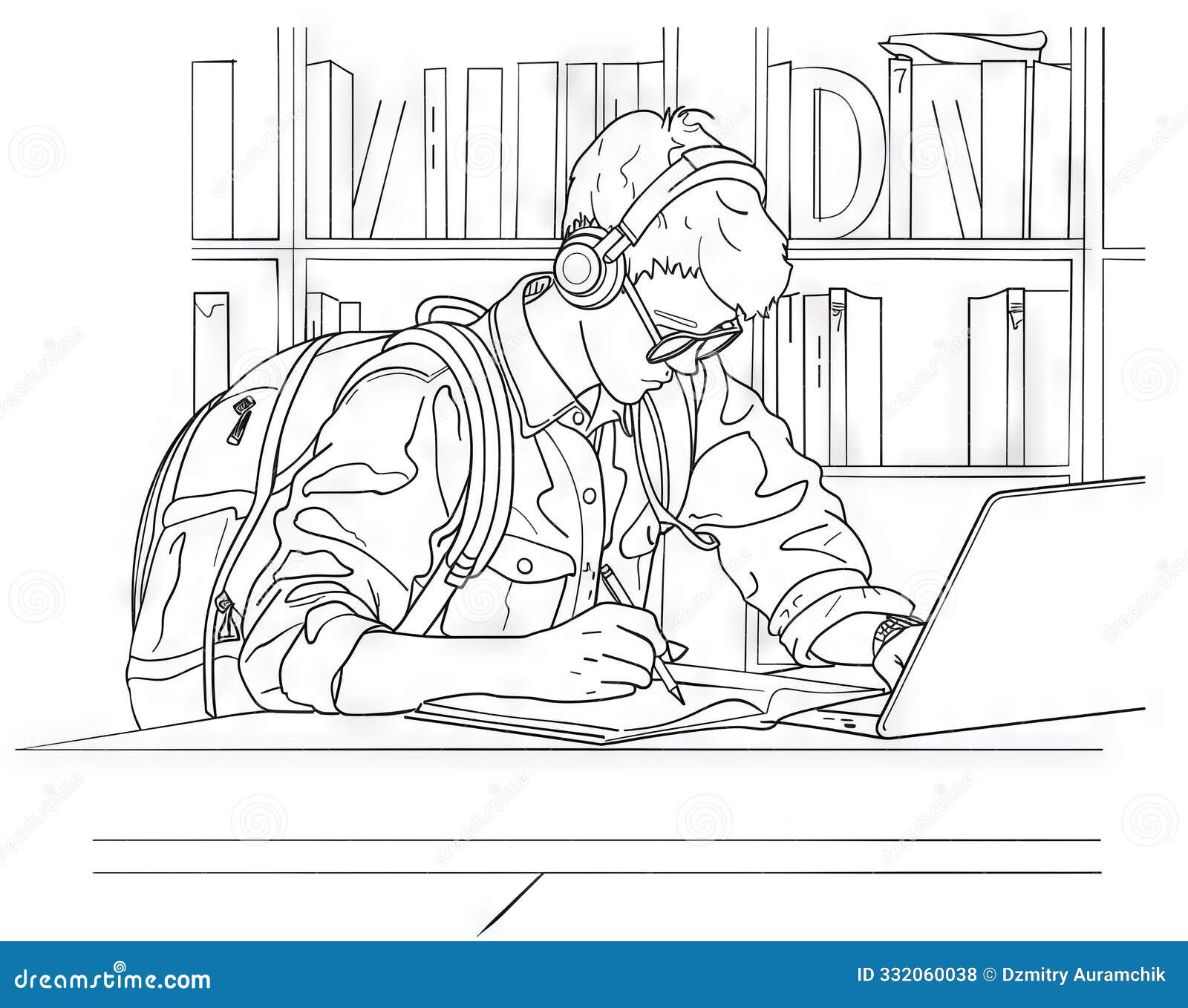 One Line Drawing of a Student Writing on a Table. Modern Illustration ...