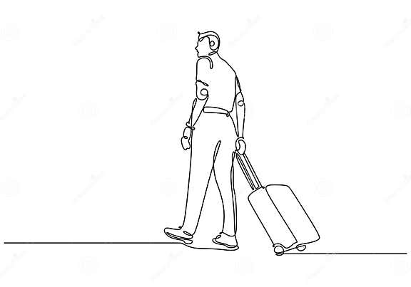 One Line Drawing Travel Man. Person with Suitcase Walking Stock Vector ... One Line Drawing Travel Man. Person with Suitcase Walking Stock Vector ...