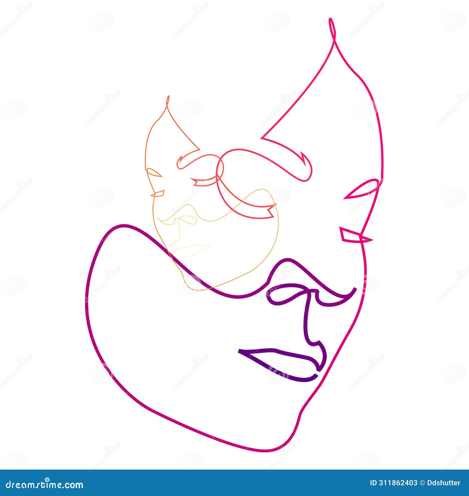 One Line Drawing of Two Faces - One Inside the Other. Abstract Art ...