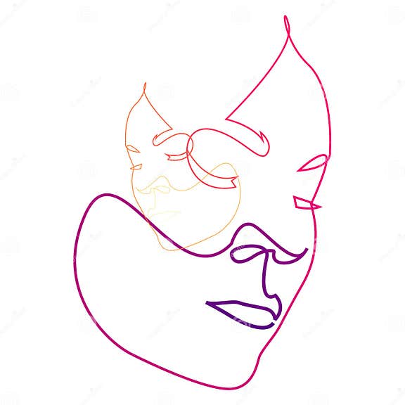 One Line Drawing of Two Faces - One Inside the Other. Abstract Art ...