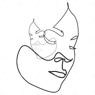 One Line Drawing of Two Faces - One Inside the Other. Abstract Art ...