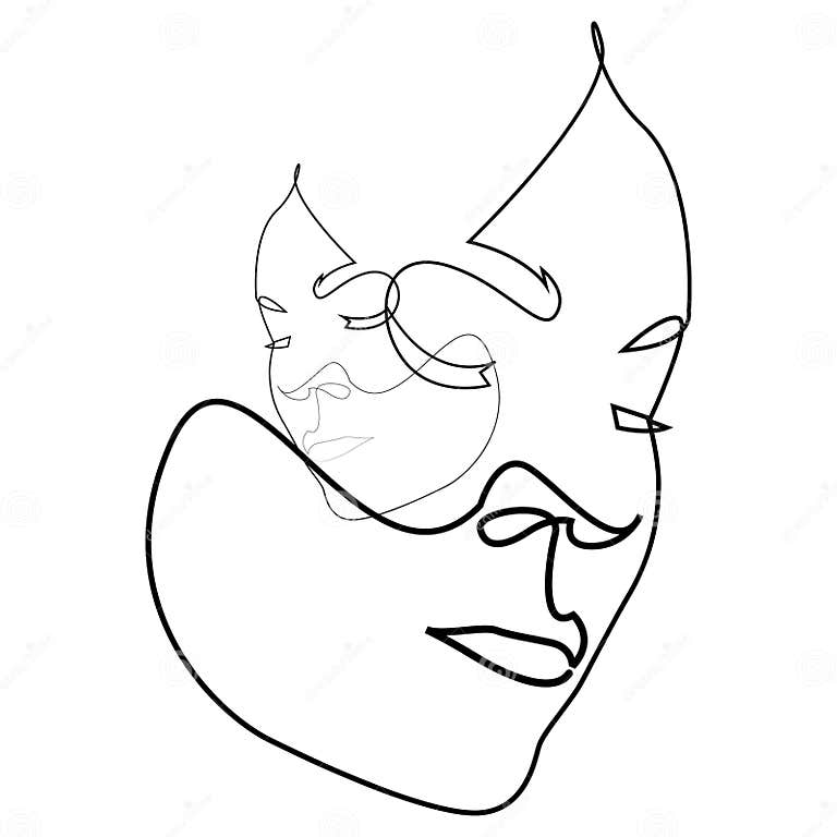 One Line Drawing of Two Faces - One Inside the Other. Abstract Art ...