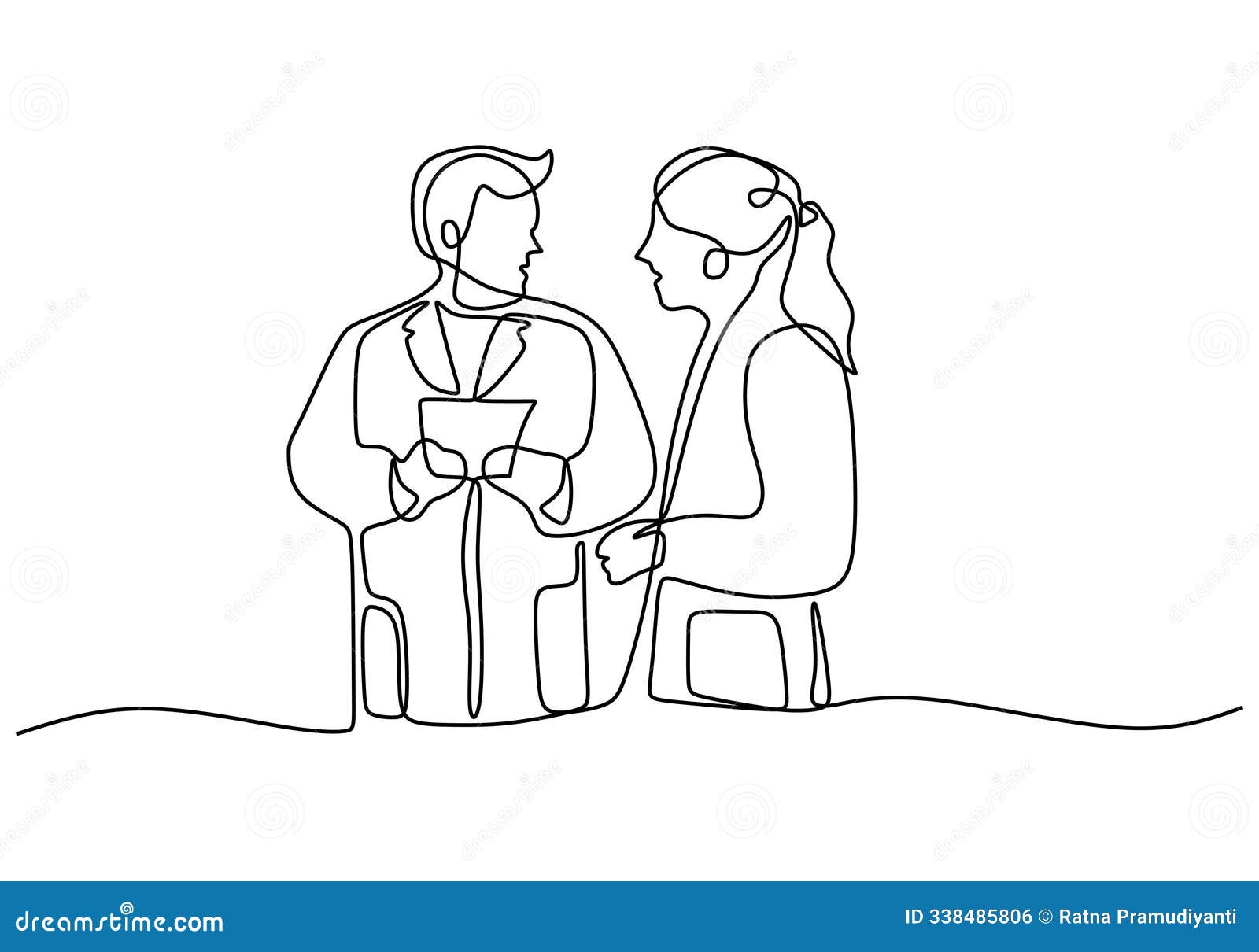 One Line Drawing of Two Scientists in Discussion, Symbolizing ...