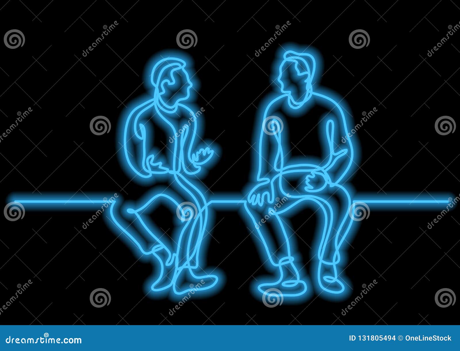 One Line Drawing Of Two Sitting Men Talking With Neon Vector Effect ...