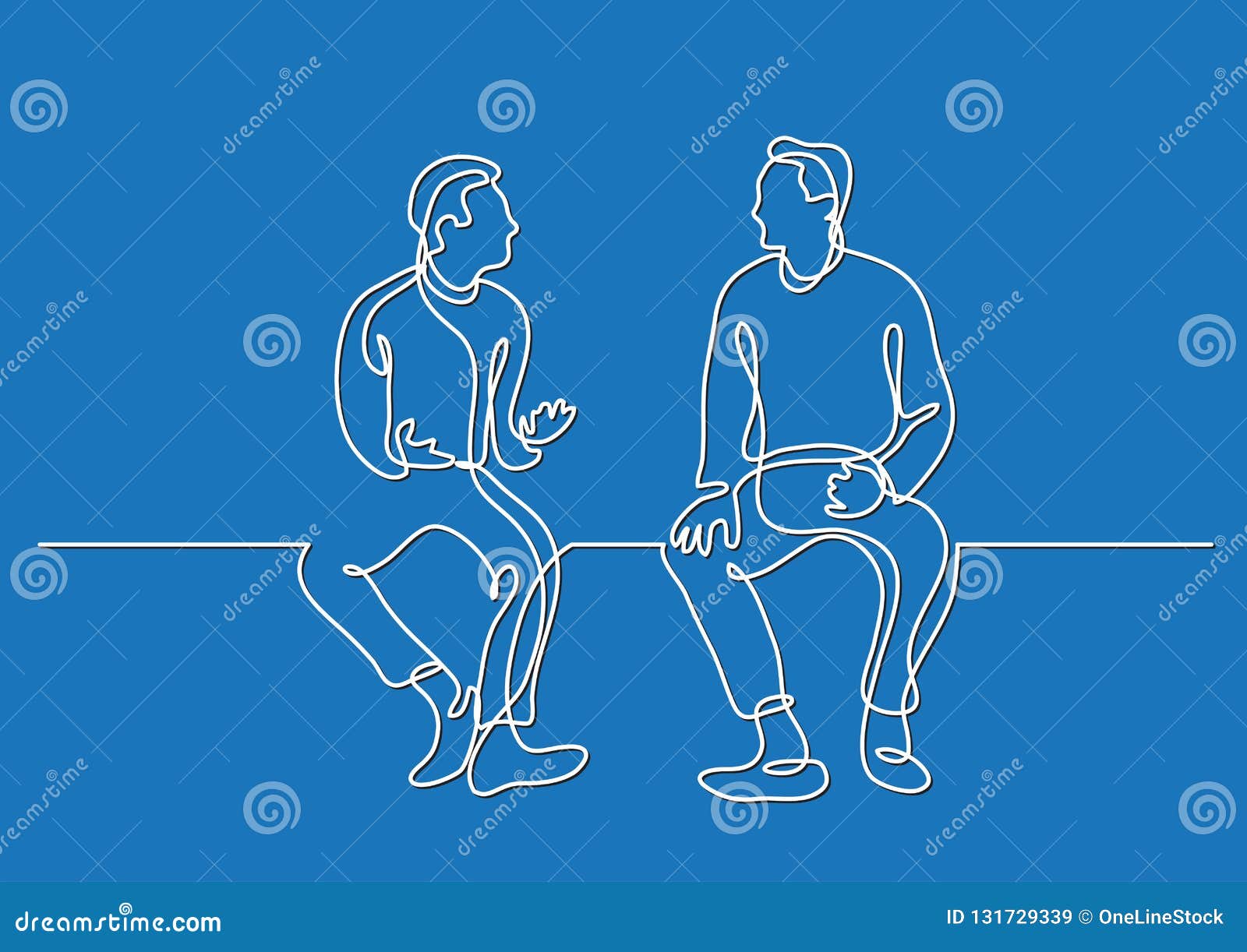 One Line Drawing of Two Sitting Men Talking Stock Vector - Illustration ...