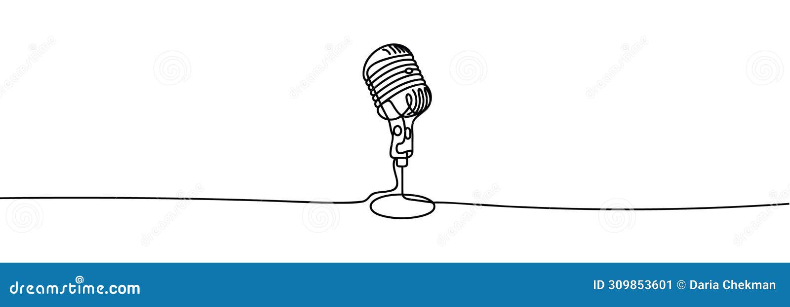 One Line Drawing Vintage Retro Stage Microphone. Vector Illustration ...