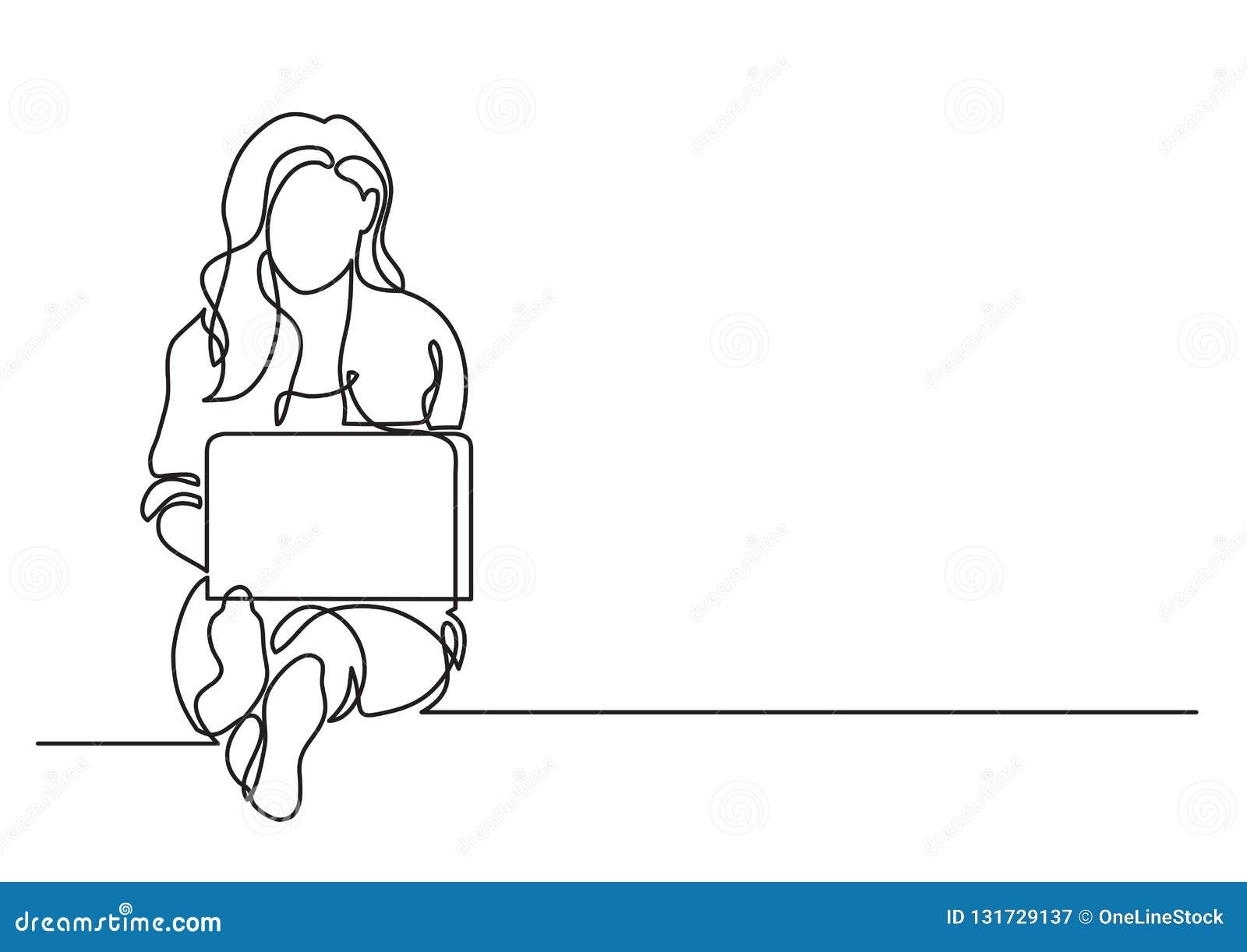 One Line Drawing of a Woman Sitting with Laptop Computer Stock Vector ... One Line Drawing of a Woman Sitting with Laptop Computer Stock Vector ...
