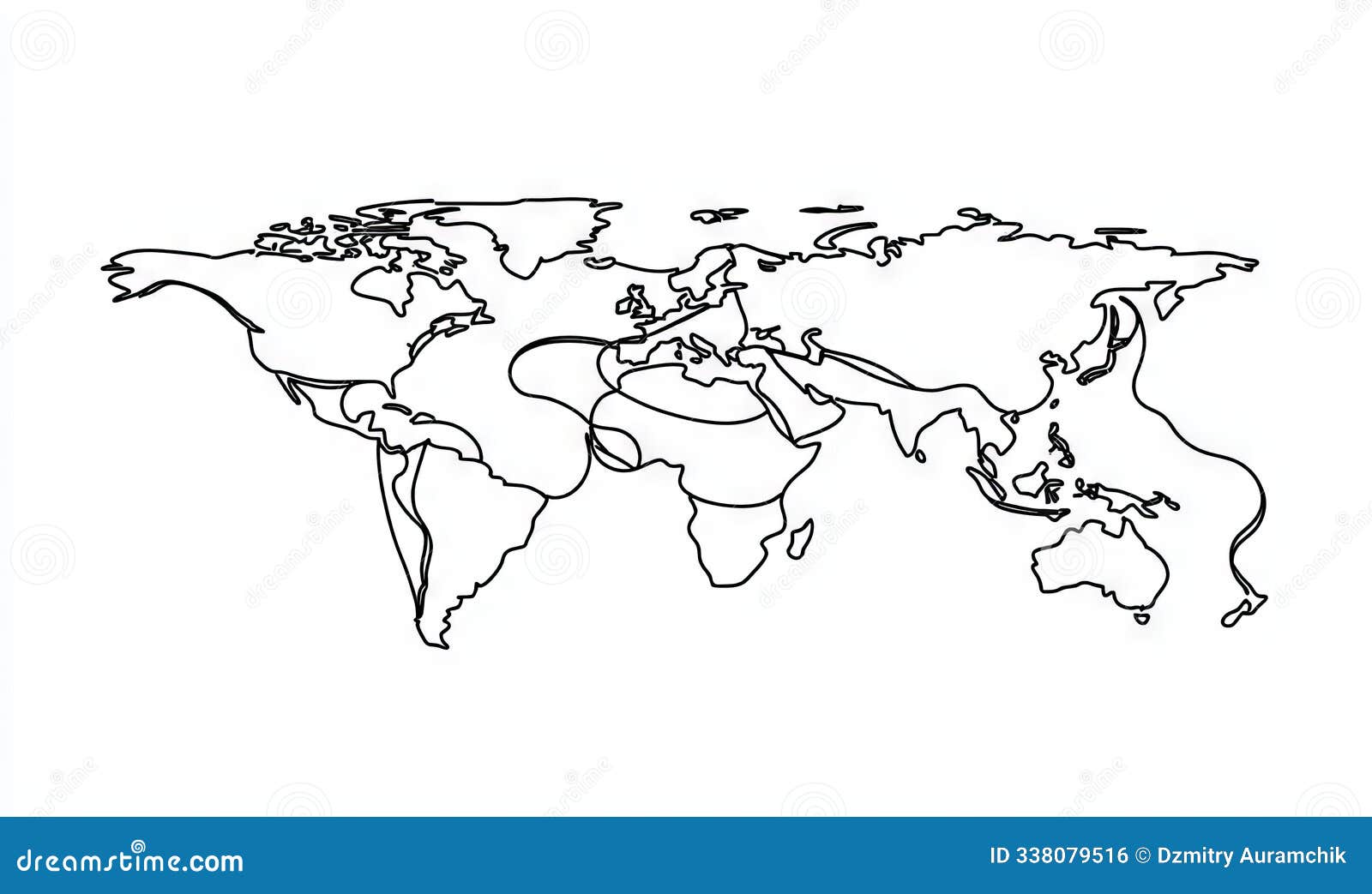 One Line Drawing. World Map. Illustration of the Present Stock ...