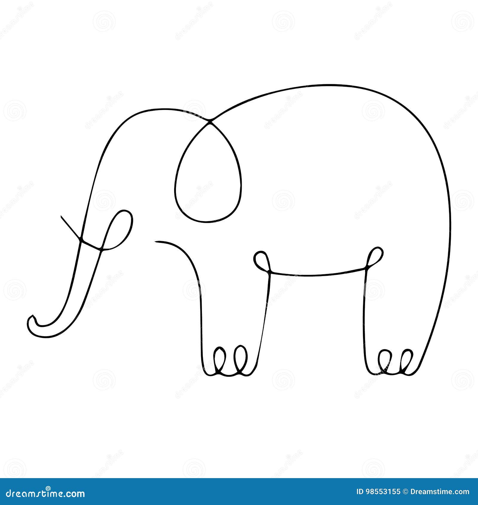 One Line Elephant Design Silhouette. Hand Drawn Minimalism Style Stock ...