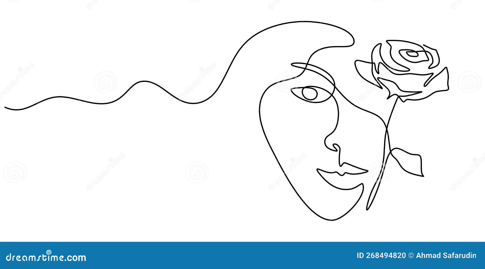 One Line of Face Flower Isolated on White Background. Hand Drawing ...