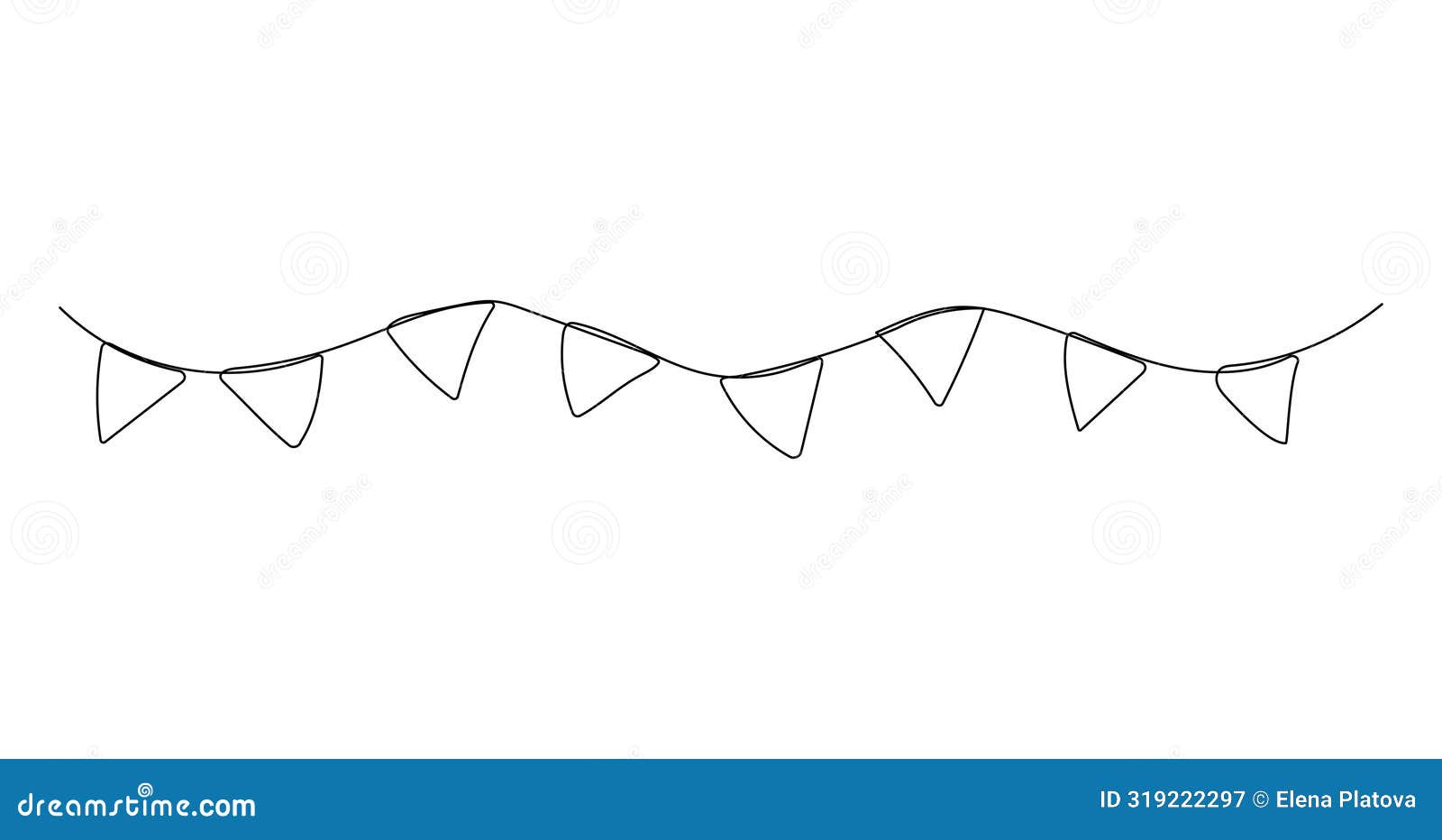 One Line Flags Garland Sketch. Hand Drawn Elements. Vector Continuous ...
