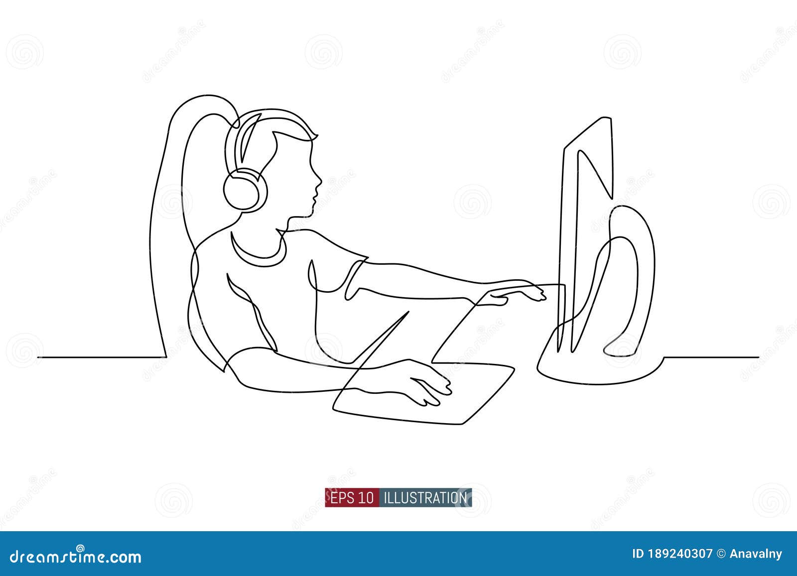 Continuous Line Drawing of Gamer. Vector Illustration. Stock Vector ...