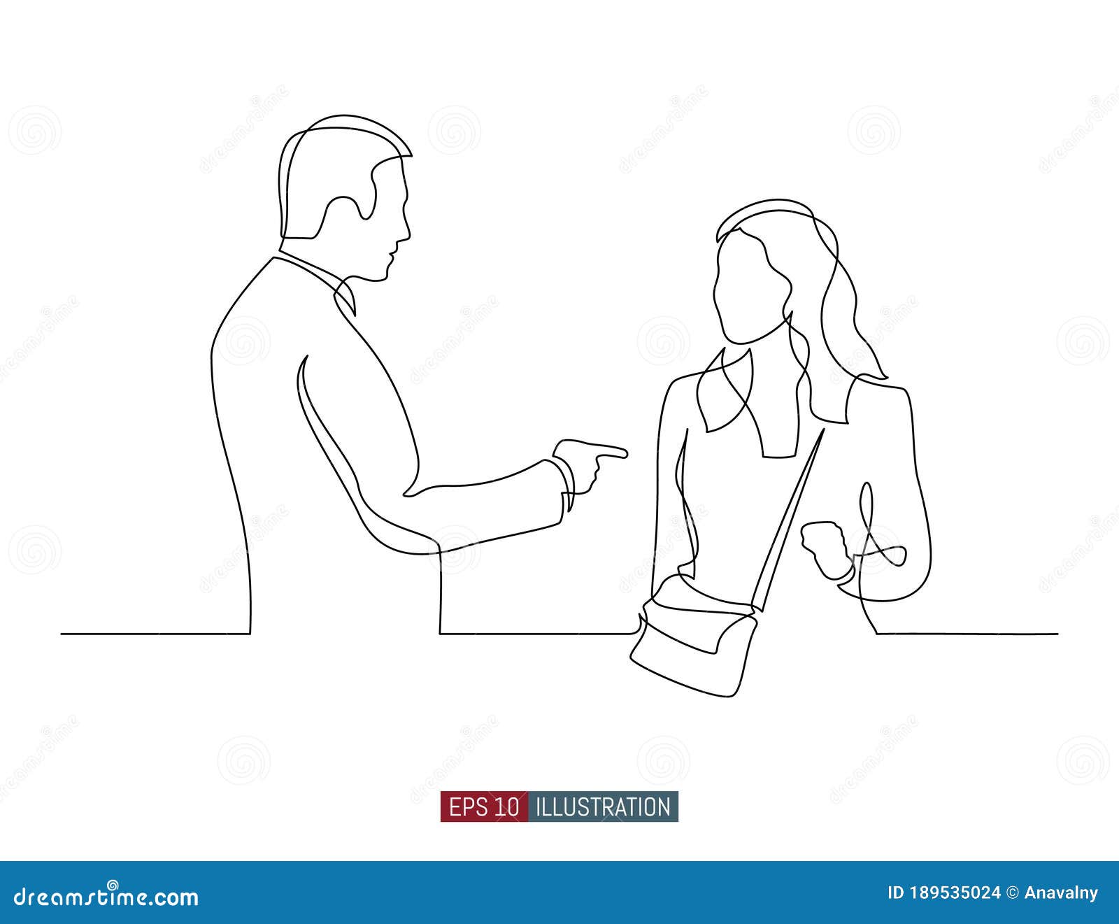 Continuous Line Drawing of Man and Woman Dialog. Vector Illustration ...