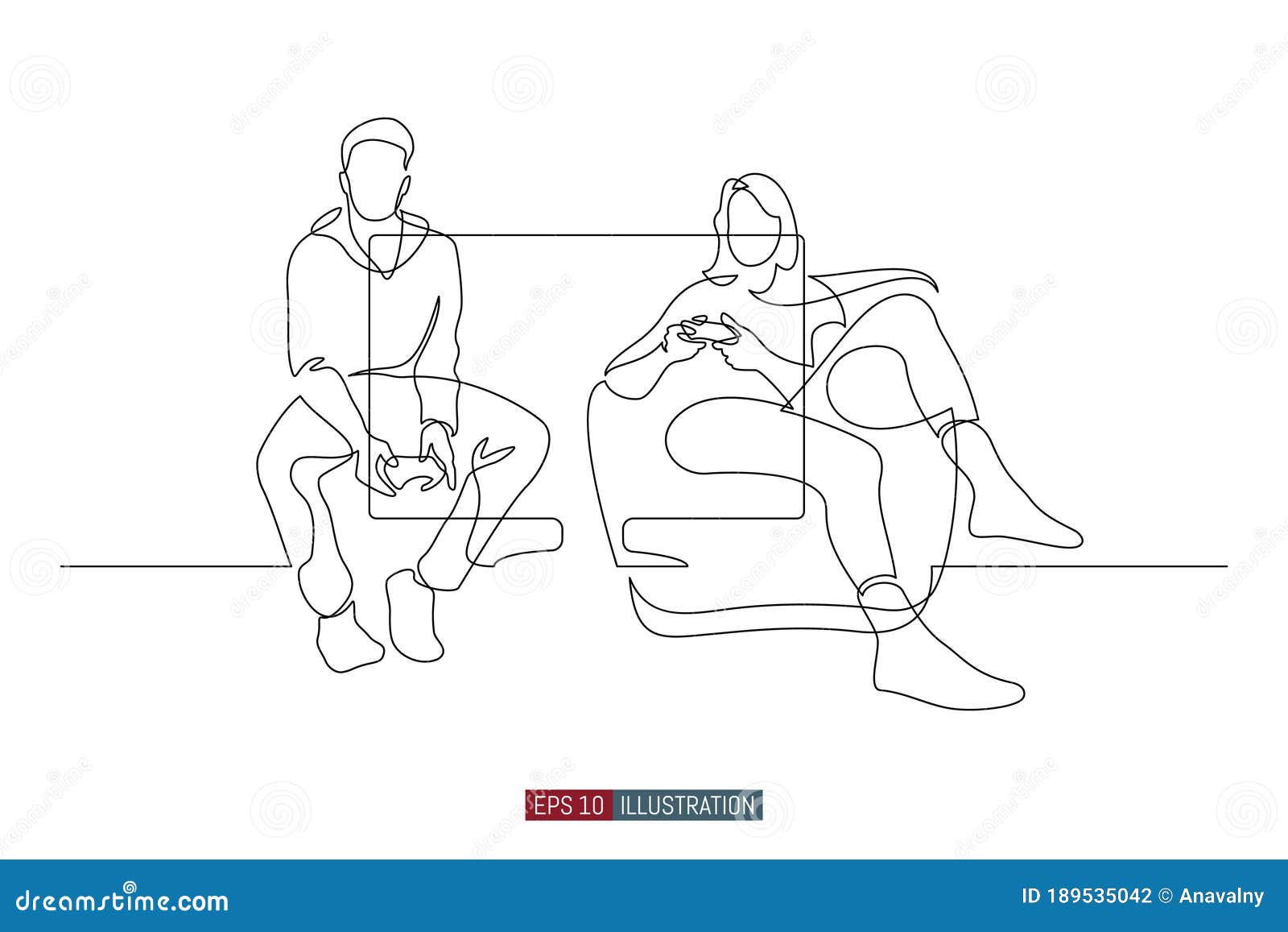 Continuous Line Drawing of Gamers. Vector Illustration. Stock Vector ...