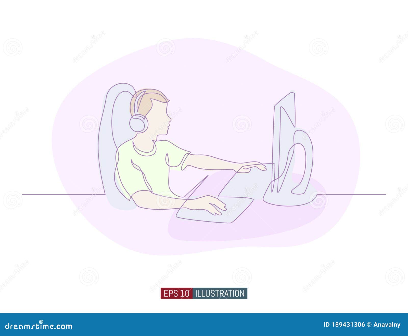 Continuous Line Drawing of Gamer. Vector Illustration. Stock Vector ...