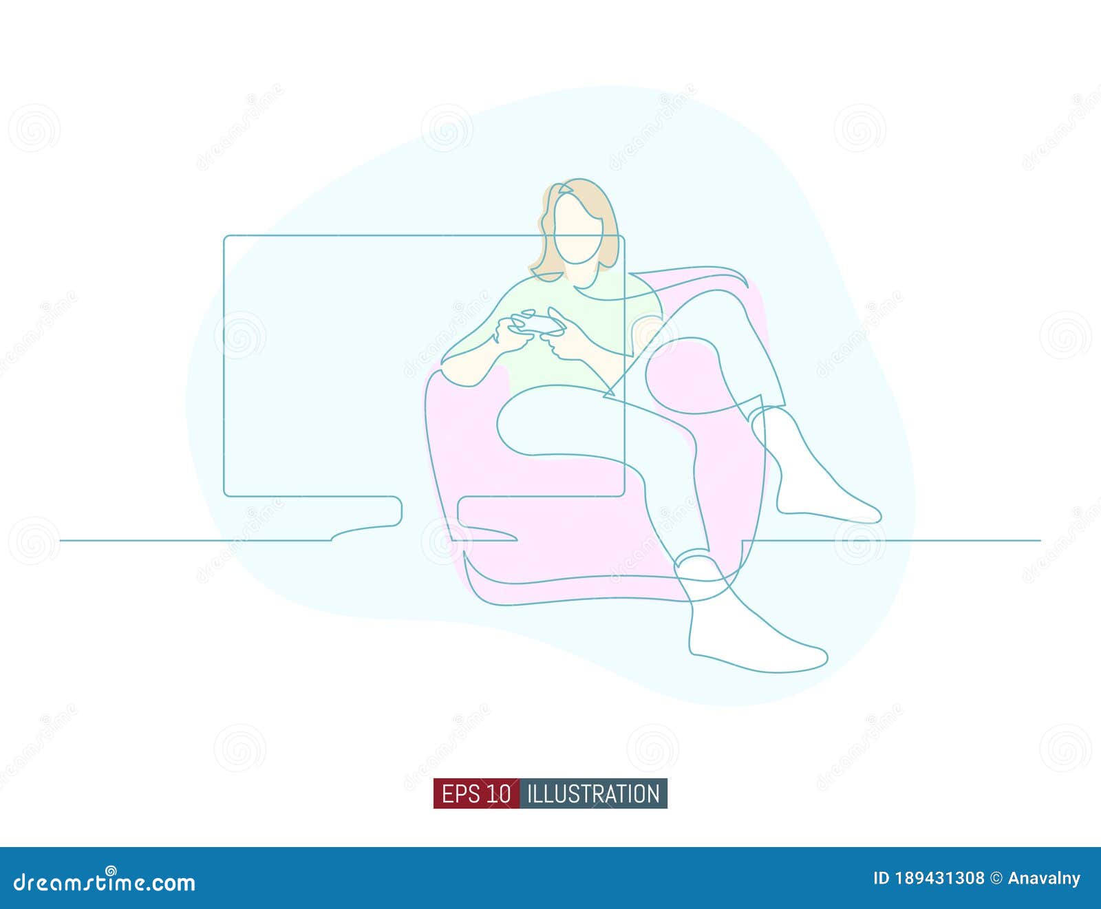 Continuous Line Drawing of Gamer. Vector Illustration. Stock Vector ...