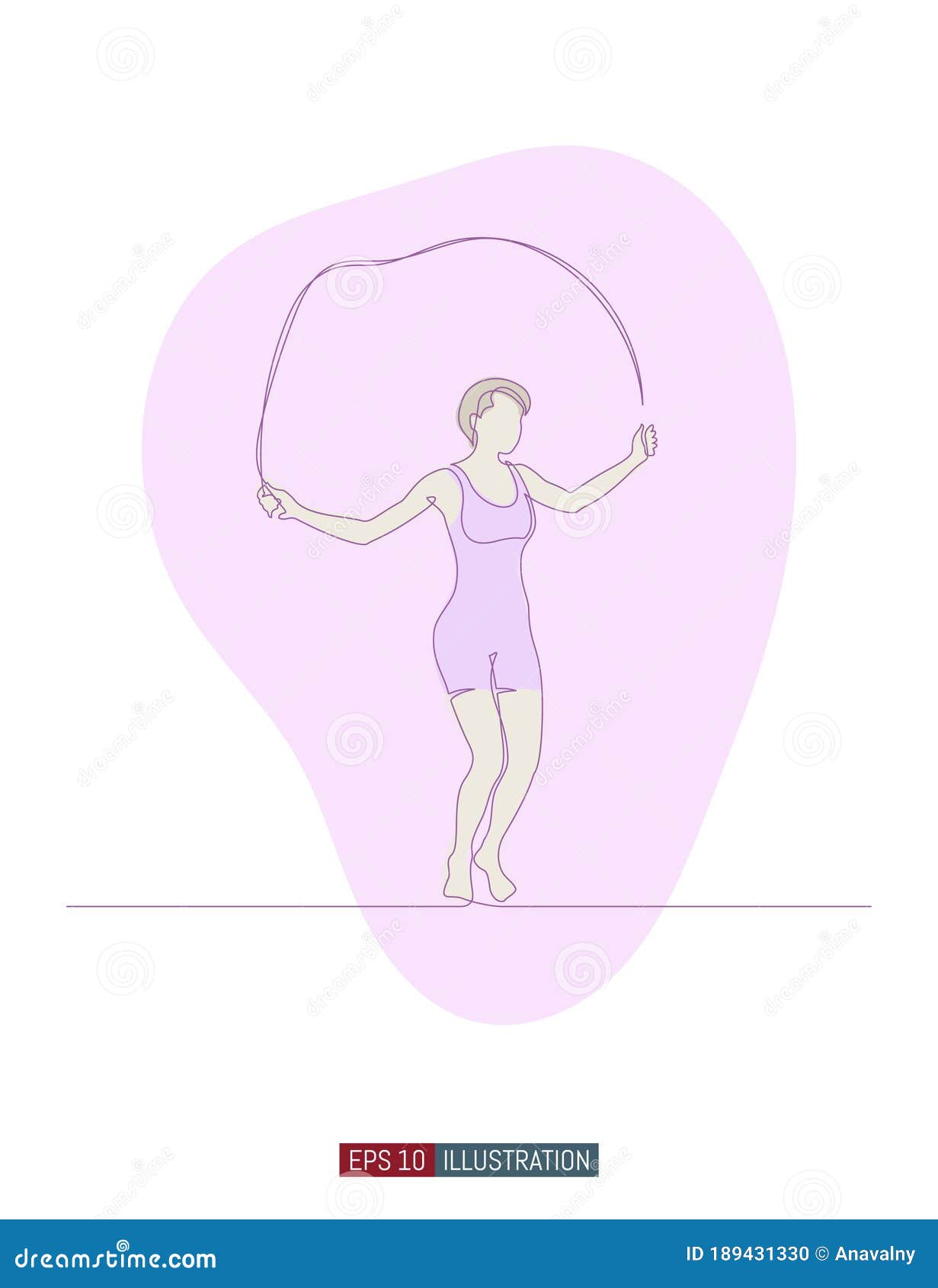 Continuous Line Drawing Of Girl Jumping With Skipping Rope. Vector ...