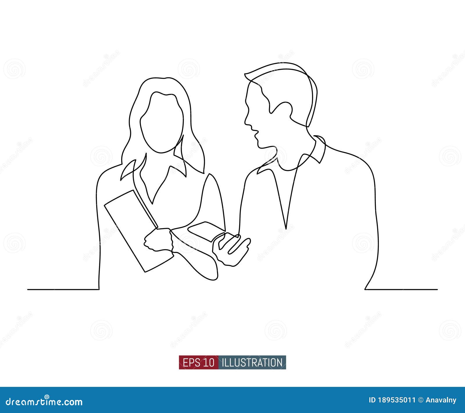Continuous Line Drawing of Man and Women Dialog. Vector Illustration ...