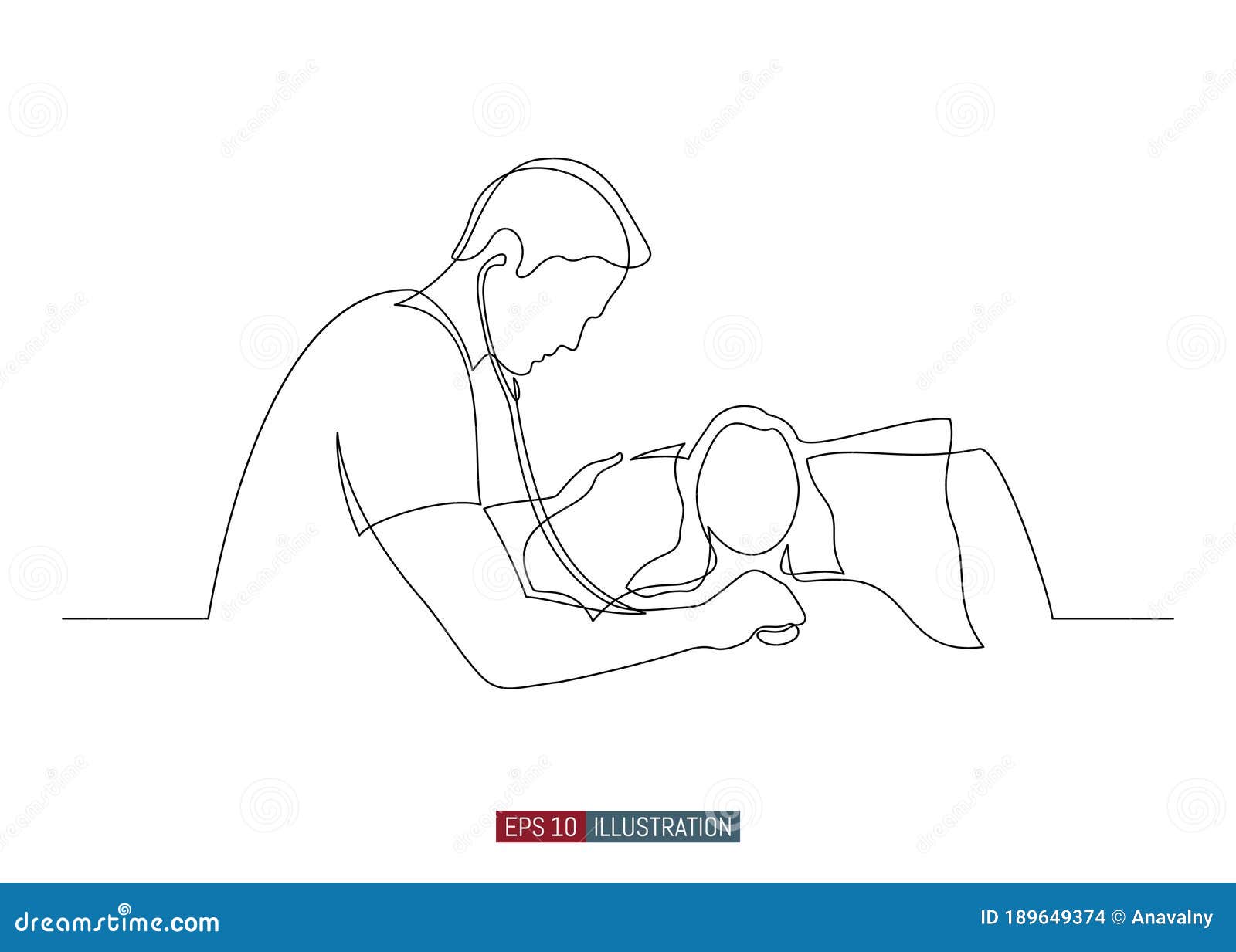 Continuous Line Drawing of Doctor and Patient. Hospital Scene. Vector ...