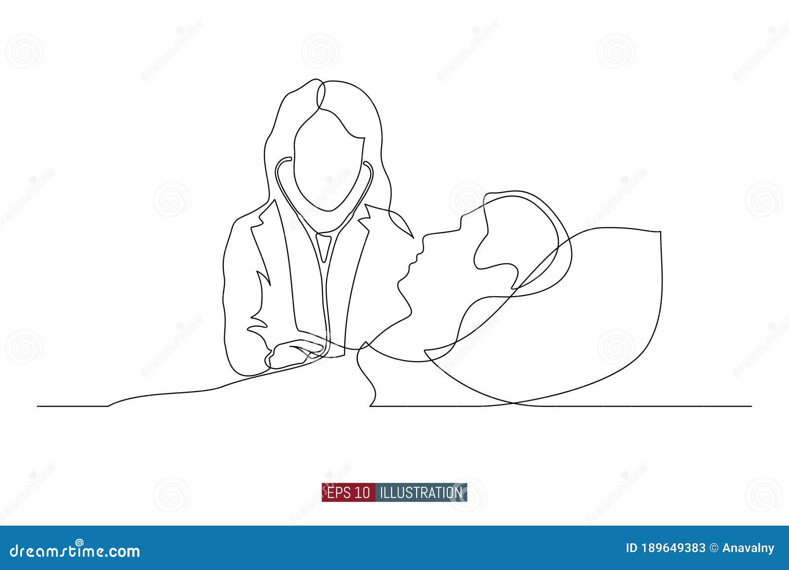 Continuous Line Drawing of Doctor and Patient. Hospital Scene. Vector ...