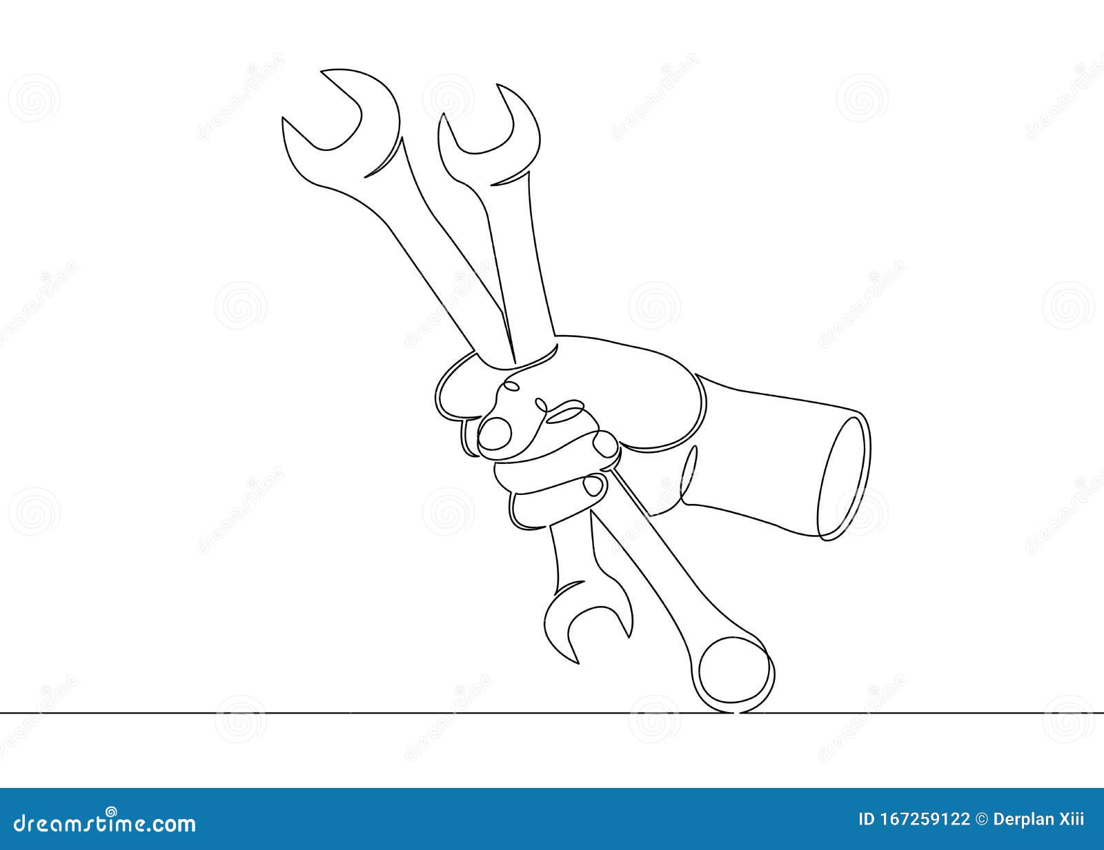 One line hand tools stock illustration. Illustration of spanner - 167259122