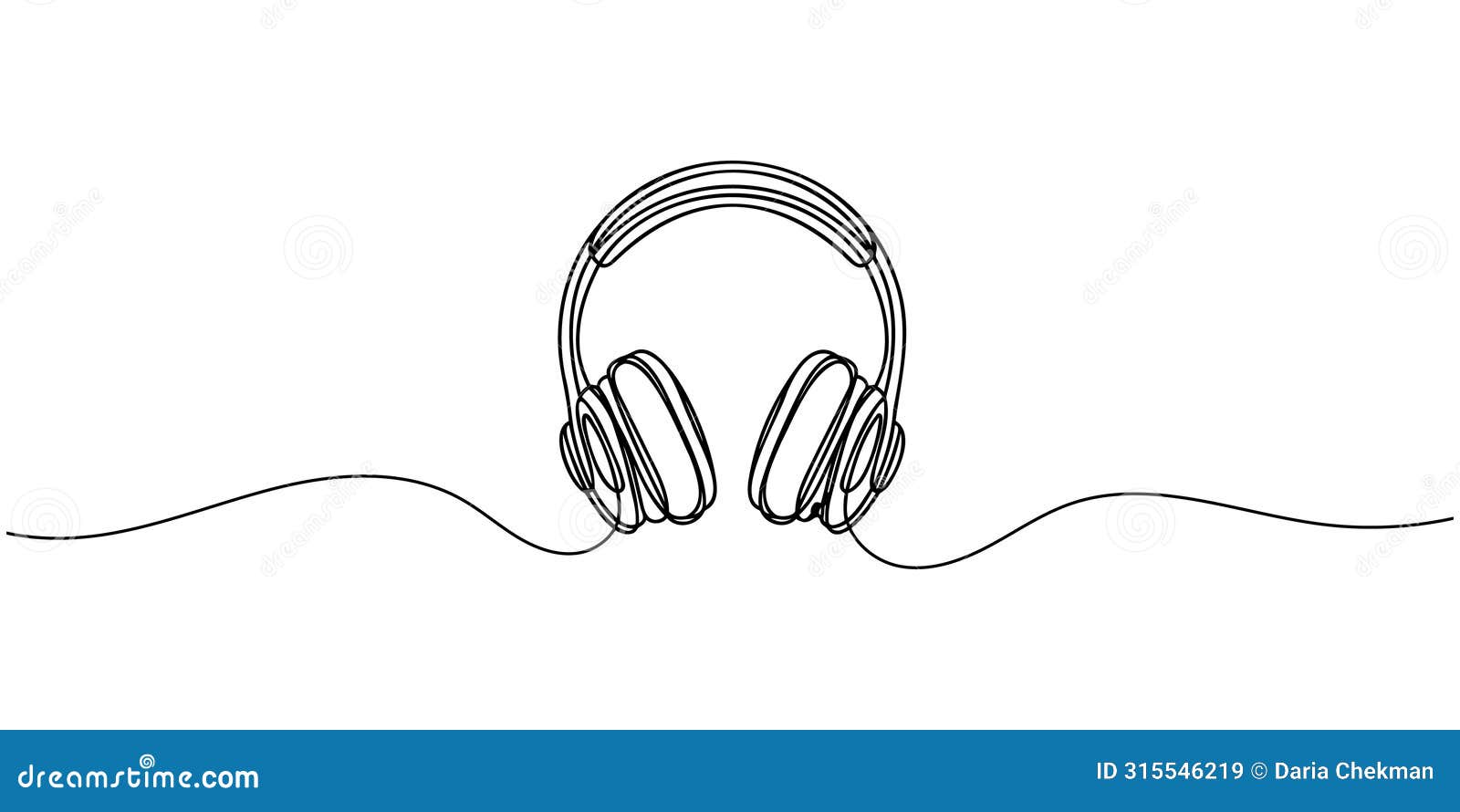 One Line Headphones. Hand Drawn Vector Illustration. Continuous Line ...