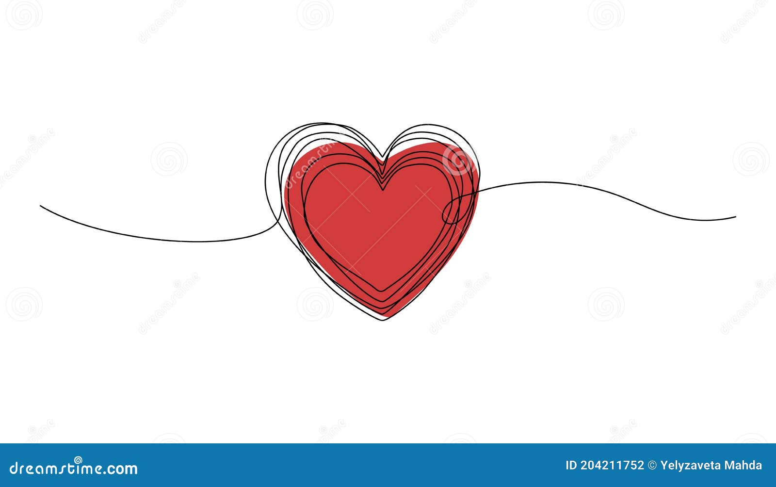 One Line Heart Shape Drawing. Doodle Continuous Line Love Sign, Hand ...