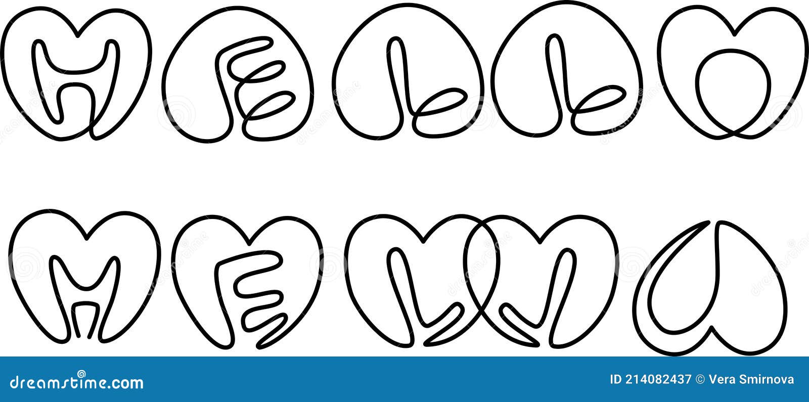 One Line Hello Script, Every Letter in Heart Shape Line Stock Vector ...