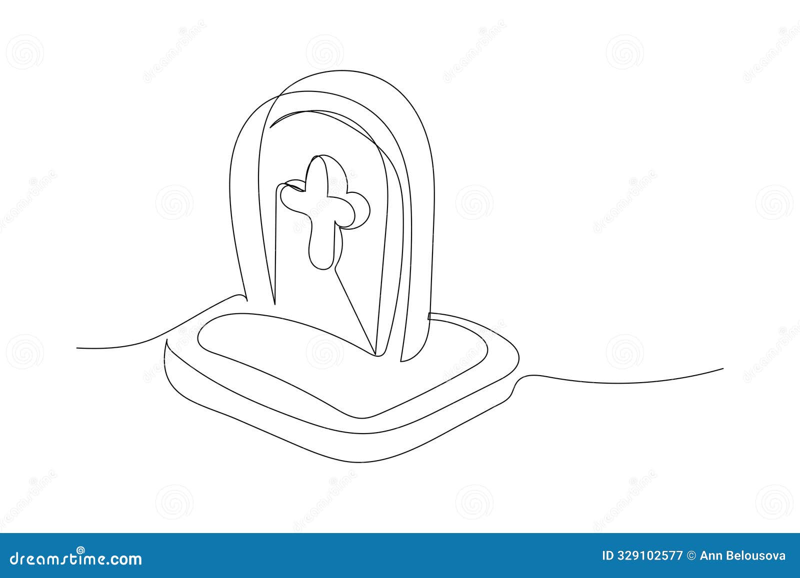 One Line Illustration, Outline of a Grave, Tombstone. Vector Stock ...