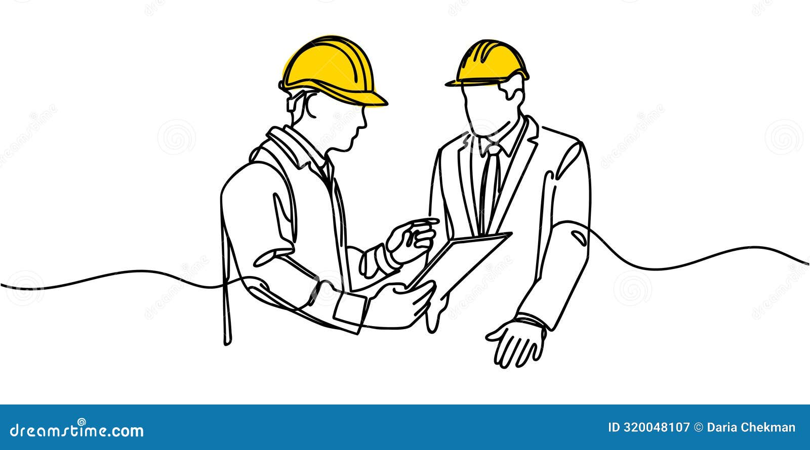 One Line Illustration of Two Male Architects, Engineers or Contractors ...