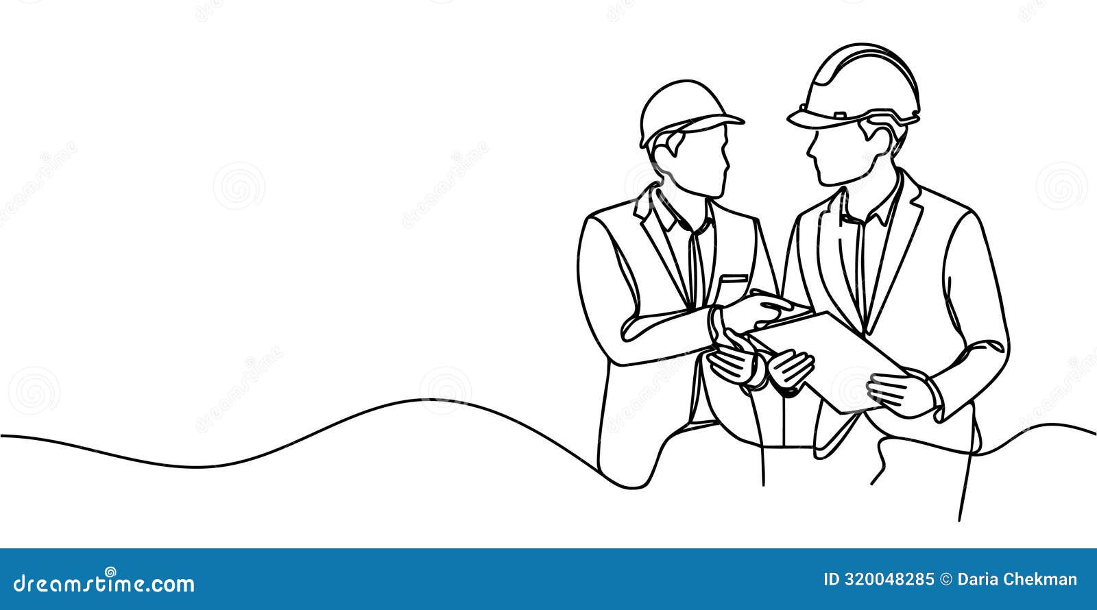 One Line Illustration of Two Male Architects, Engineers or Contractors ...