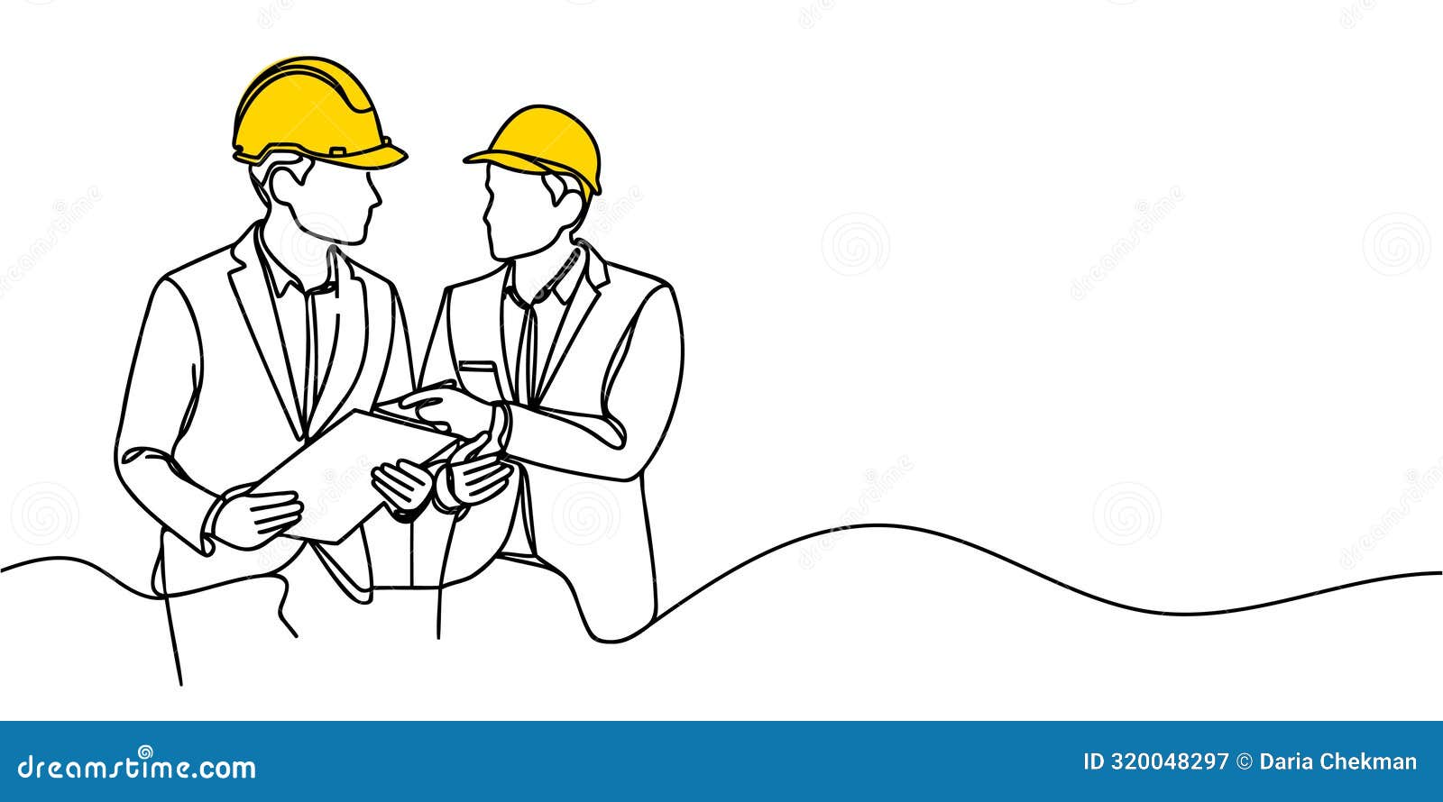 One Line Illustration of Two Male Architects, Engineers or Contractors ...