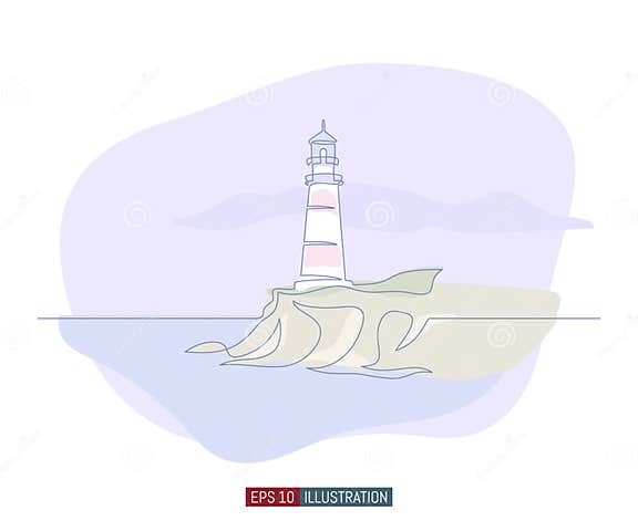 Continuous Line Drawing of Lighthouse. Vector Illustration. Stock ...