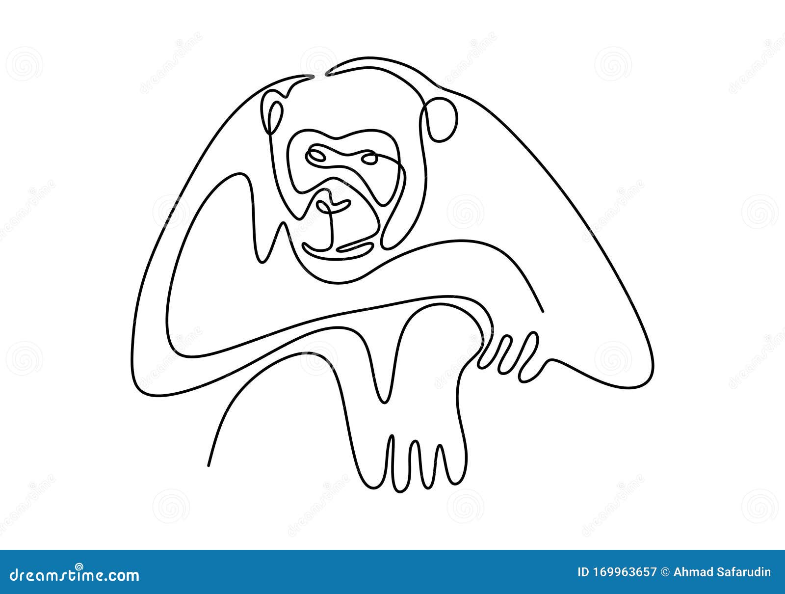 One Line Monkey Drawing. Vector Animal Chimpanzee Stock Vector ...