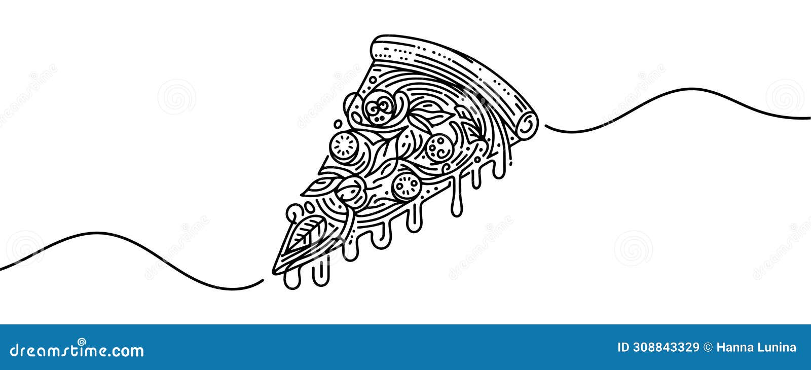 One Line of Pizza. Modern Continuous Line Design with Pizza Logo. One ...