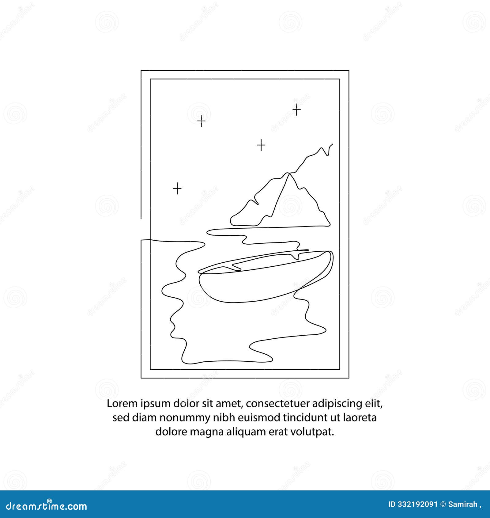 One Line Poster Drawing of Boat View in the Seaside with a Beautiful ...